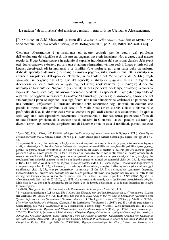 (PDF) La natura ‘drammatica’ del mistero cristiano: una nota su ...