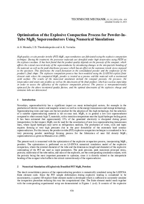 (PDF) Optimisation of the Explosive Compaction Process for Powder-In ...