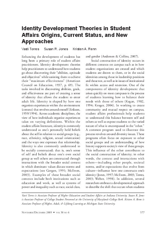 (PDF) Identity Development Theories in Student Affairs: Origins ...