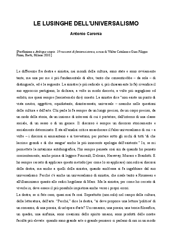 (PDF) Le lusinghe dell'universalismo