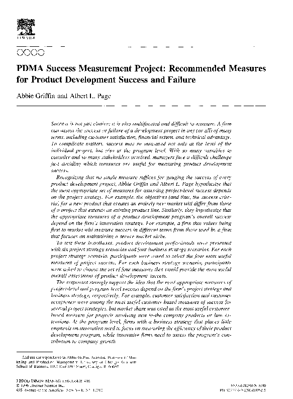 (PDF) PDMA success measurement project: recommended measures for ...