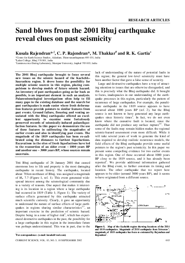 (PDF) Sand blows from the 2001 Bhuj earthquake reveal clues on past ...