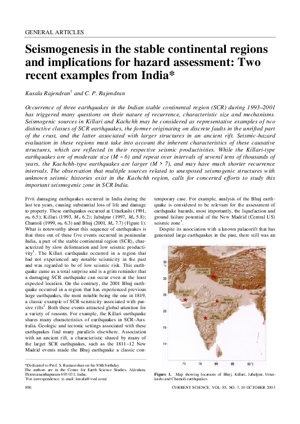 (PDF) Seismogenesis in the stable continental regions and implications ...