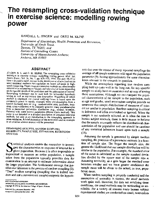 (PDF) The resampling cross-validation technique in exercise science: modelling rowing power
