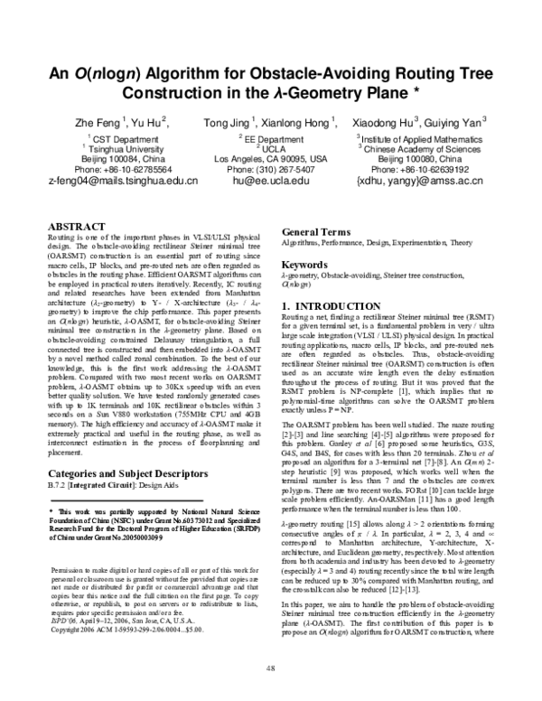 (PDF) An O (n log n) algorithm for obstacle-avoiding routing tree construction in the λ-geometry ...