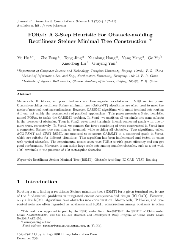Pdf Forst A 3 Step Heuristic For Obstacle Avoiding Rectilinear Steiner Minimal Tree Construction