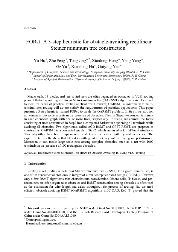 Pdf A 3 Step Heuristic For Obstacle Avoiding Rectilinear Steiner Minimum Tree Construction