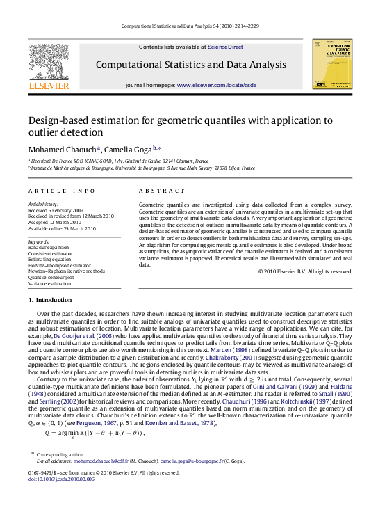(PDF) Design-based estimation for geometric quantiles with application to outlier detection