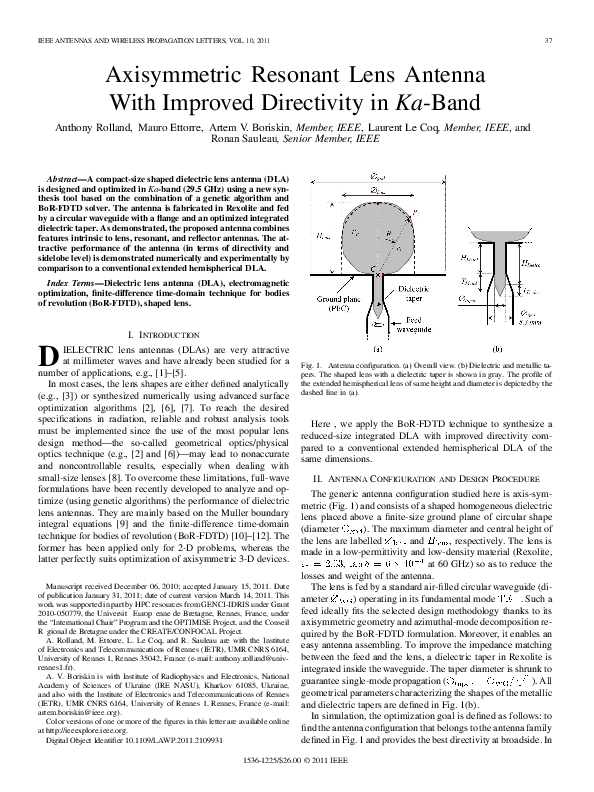 (PDF) Axisymmetric resonant lens antenna with improved directivity in Ka-band