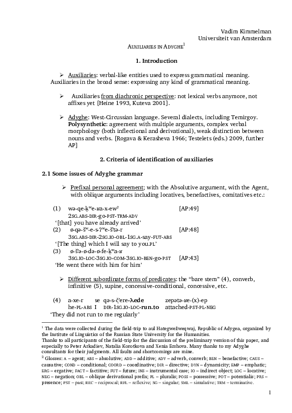 (PDF) AUXILIARIES IN ADYGHE