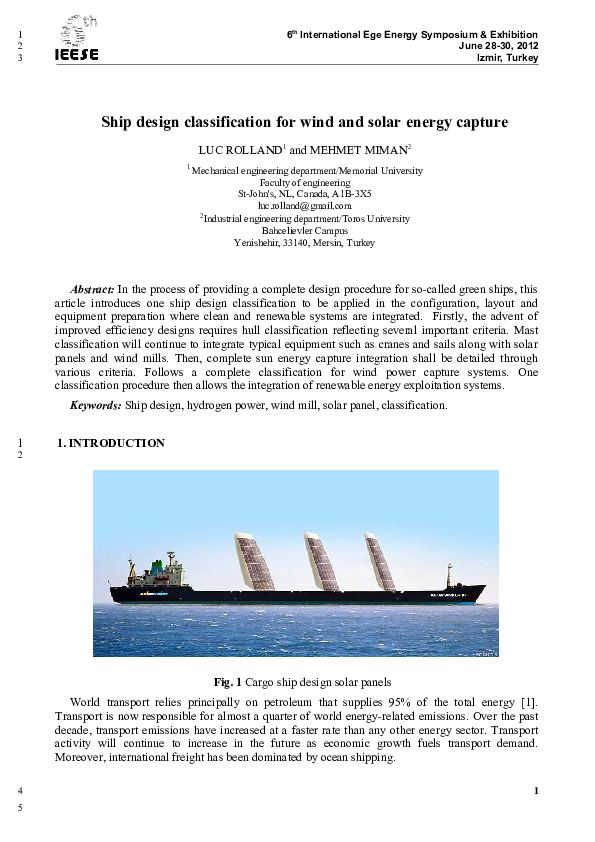 (PDF) Ship design classification for wind and solar energy capture