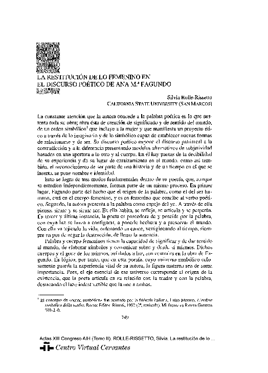 (PDF) "La restitución de lo femenino en el discurso poético de Ana ...