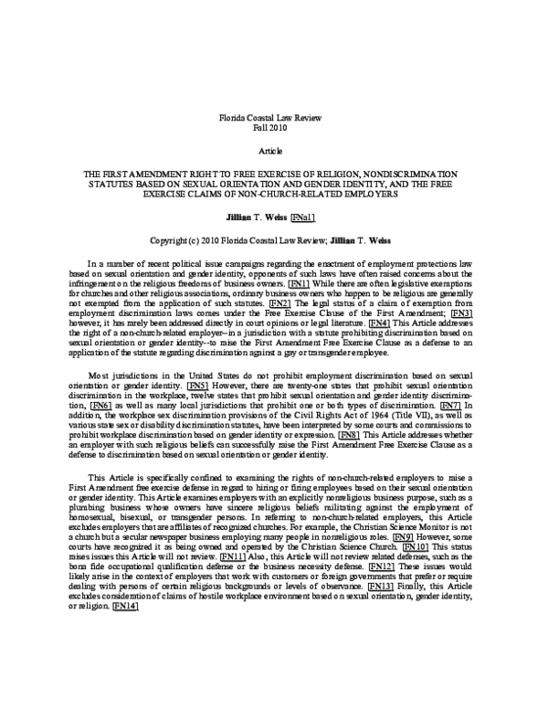 (PDF) The First Amendment Right To Free Exercise Of Religion ...