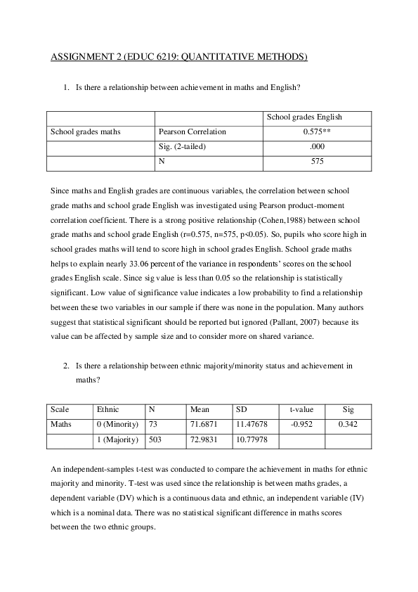 (DOC) QUANTITATIVE METHODS (assignment 2)- UNI OF SOUTHAMPTON