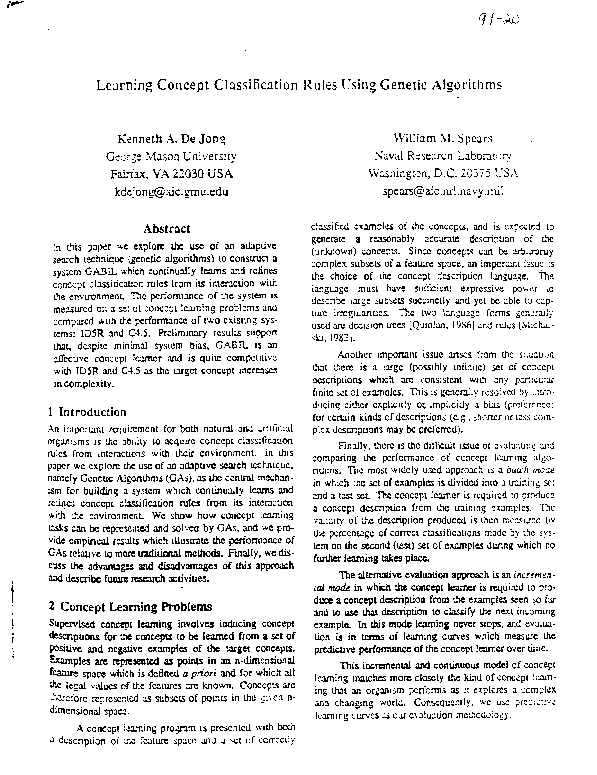 (PDF) Learning concept classification rules using genetic algorithms