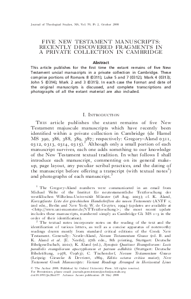 (PDF) ‘Five New Testament Manuscripts: Recently Discovered Fragments in ...