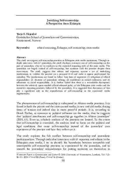 (PDF) Justifying self-censorship: A perspective from Ethiopia