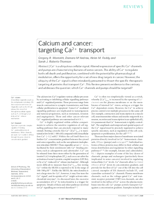 (PDF) Calcium and cancer: targeting Ca2+ transport