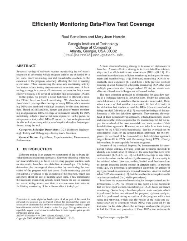 (PDF) Efficiently monitoring data-flow test coverage
