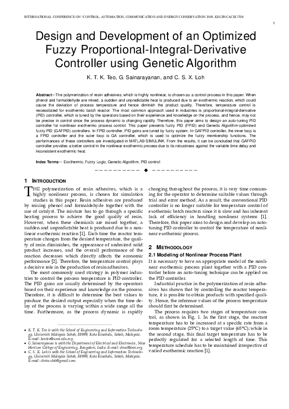 Pdf Design And Development Of An Optimized Fuzzy Proportional Integral Derivative Controller
