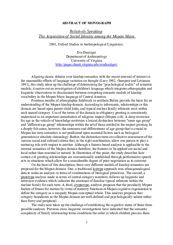 (PDF) Relatively Speaking: Language, Thought and Kinship among the ...