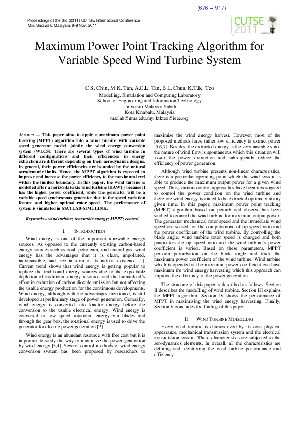 (PDF) Maximum Power Point Tracking Algorithm for Variable Speed Wind ... (PDF) Maximum Power Point Tracking Algorithm for Variable Speed Wind ...