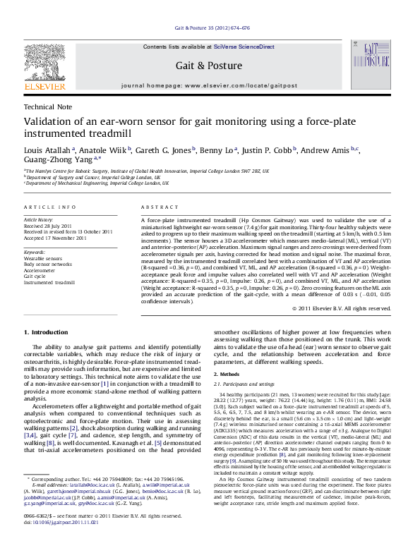 (PDF) Validation of an ear-worn sensor for gait monitoring using a force-plate instrumented ...