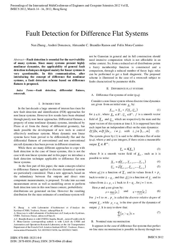 (PDF) Fault Detection for Difference Flat Systems