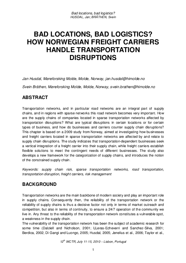 (PDF) Bad Locations, Bad Logistics? How Norwegian Freight Carriers ...