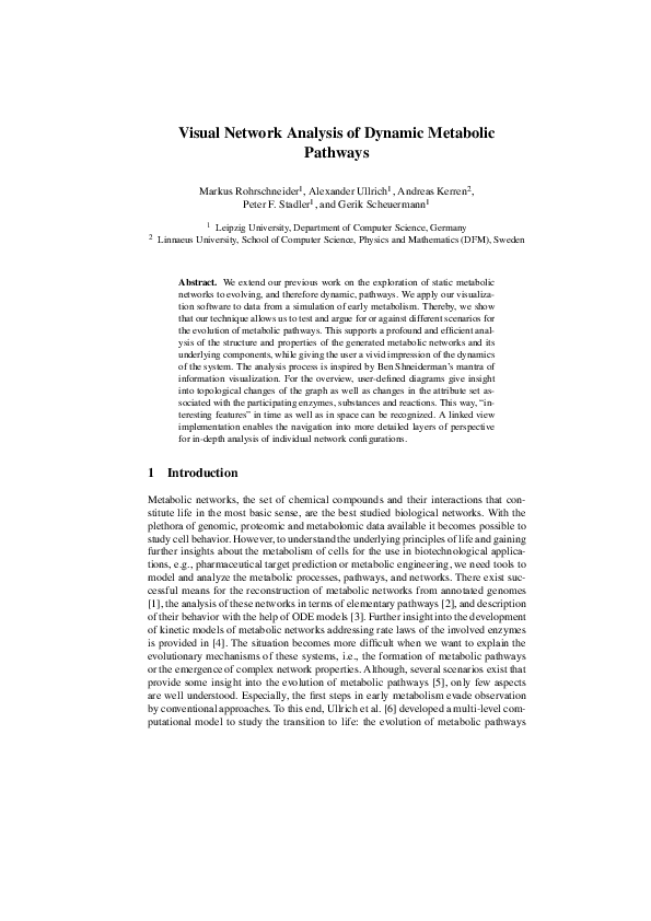 Pdf Visual Network Analysis Of Dynamic Metabolic Pathways
