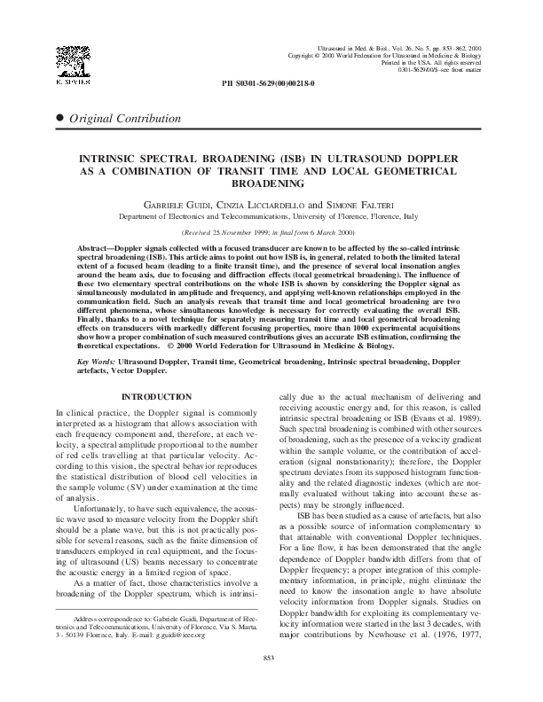 (PDF) Intrinsic Spectral Broadening (ISB) In Ultrasound Doppler As a ...