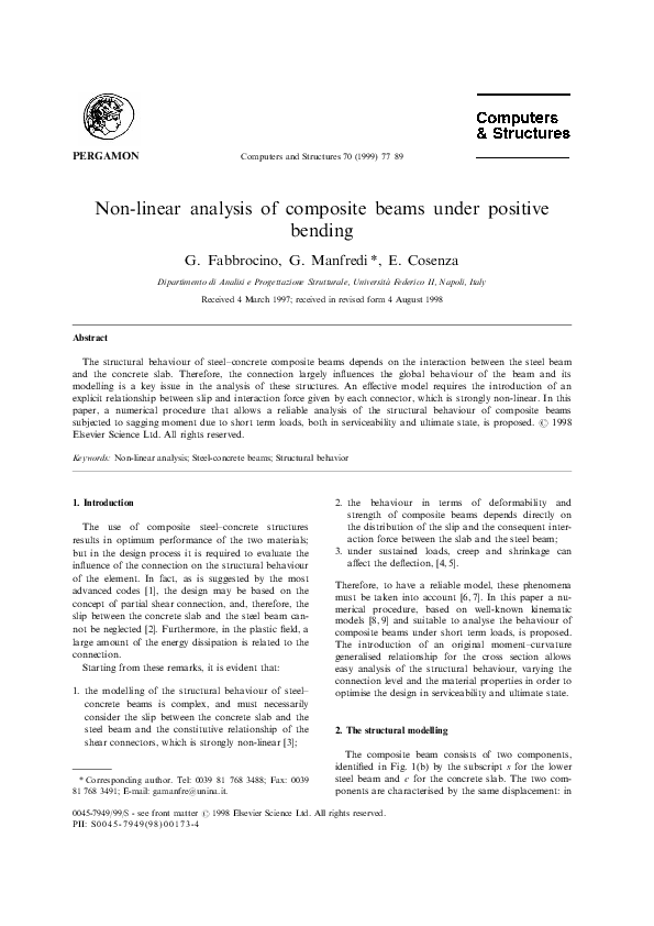 (PDF) Non-linear analysis of composite beams under positive bending