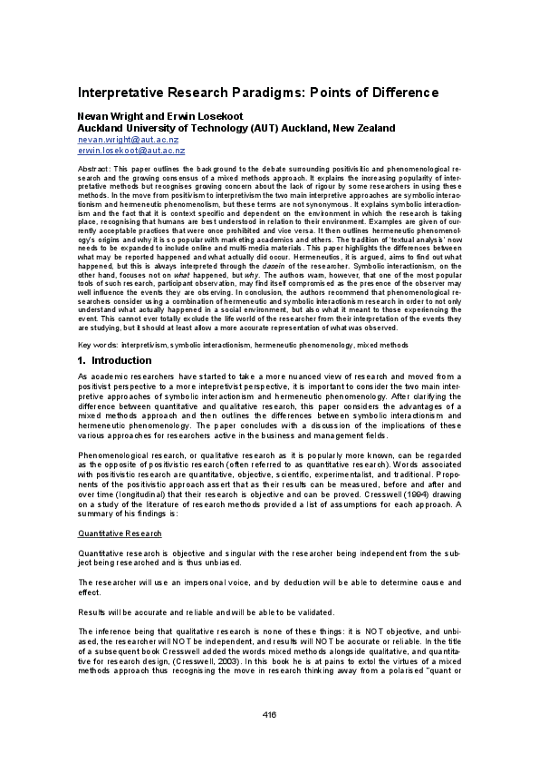 (PDF) Interpretive research paradigms: Points of difference