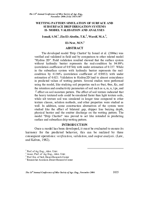 (PDF) Wetting Pattern Simulation of Surface and Subsurface Drip Irrigation Systems. II- Model ...