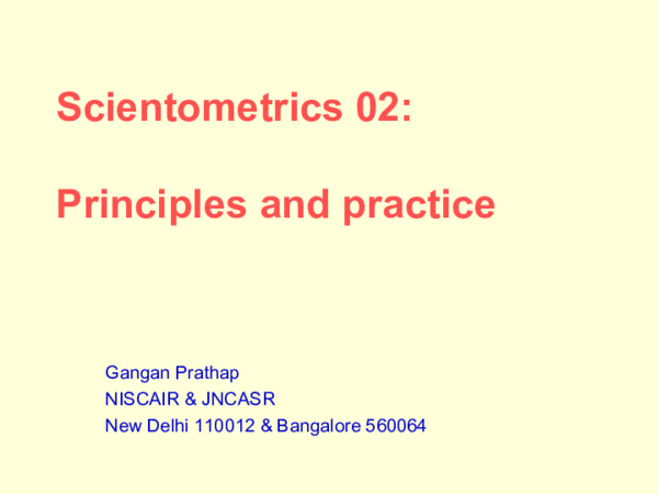 (PPT) Scientometrics - principles and practice