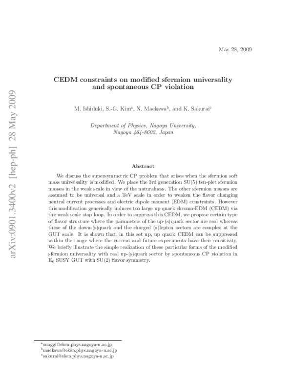 (PDF) CEDM constraints on modified sfermion universality and spontaneous CP violation