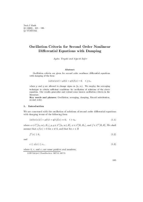 (PDF) Oscillation criteria for second order nonlinear differential equations with damping