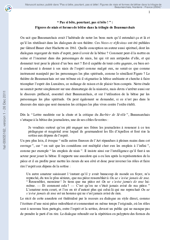 (PDF) Pas si bête, pourtant, pas si bête!: Figures de niais et formes ...