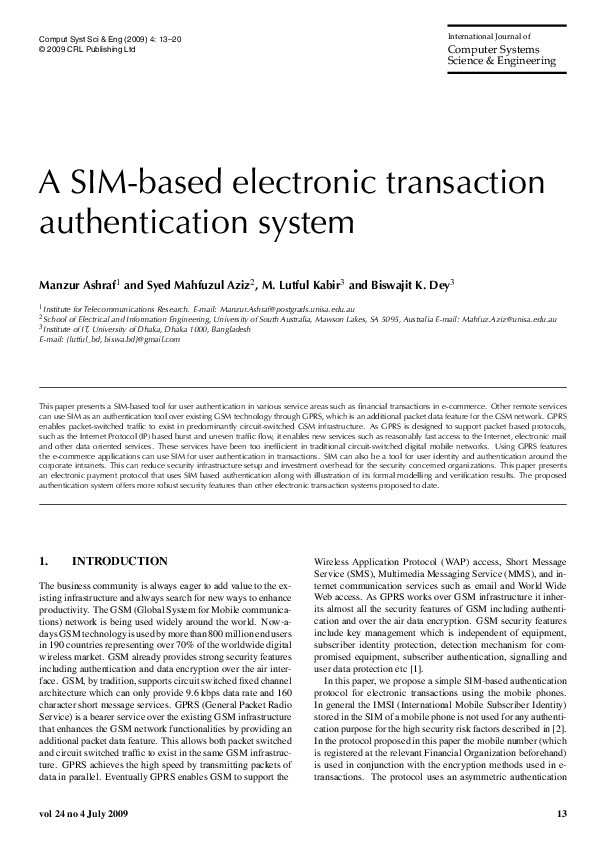 (PDF) A SIM-based electronic transaction authentication system