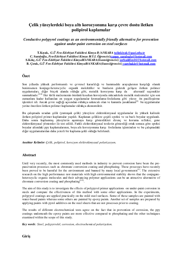 (PDF) Çelik yüzeylerdeki boya altı korozyonuna karşı çevre dostu ...