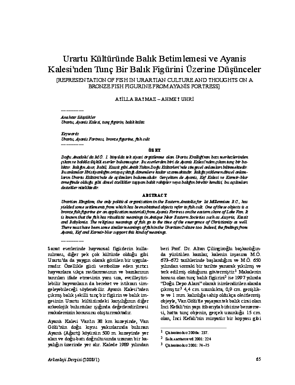 (PDF) URARTU KÜLTÜRÜNDE BALIK BETİMLEMESİ VE AYANİS KALESİ’NDEN TUNÇ ...