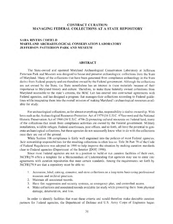(PDF) Contract Curation: Managing Federal Collections at a State Repository