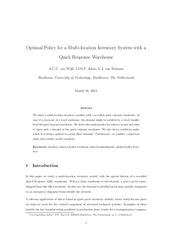 (PDF) Optimal Policy for a Multi-location Inventory System with a Quick ...