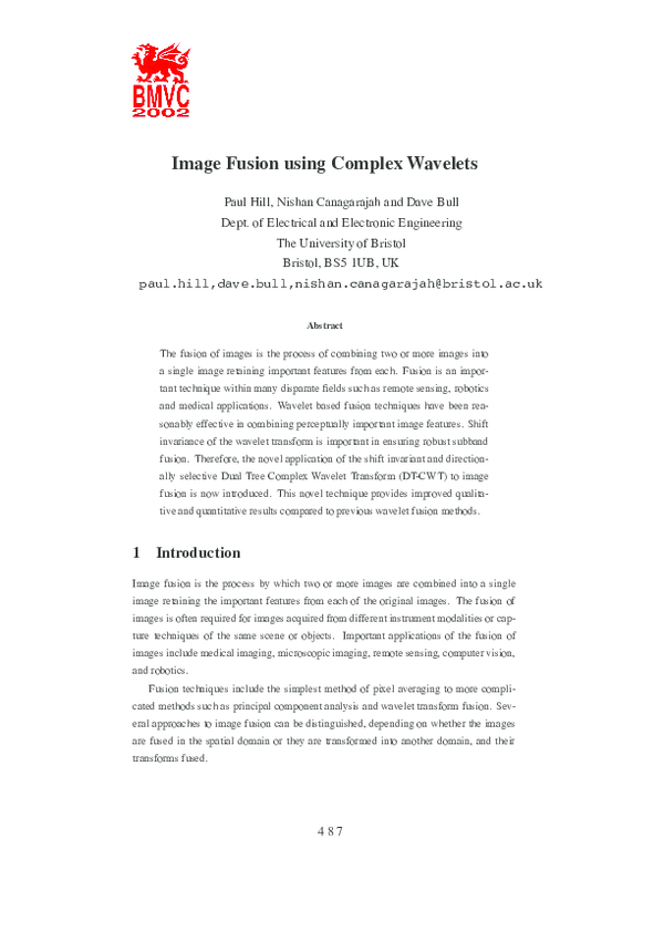 (PDF) Image fusion using complex wavelets