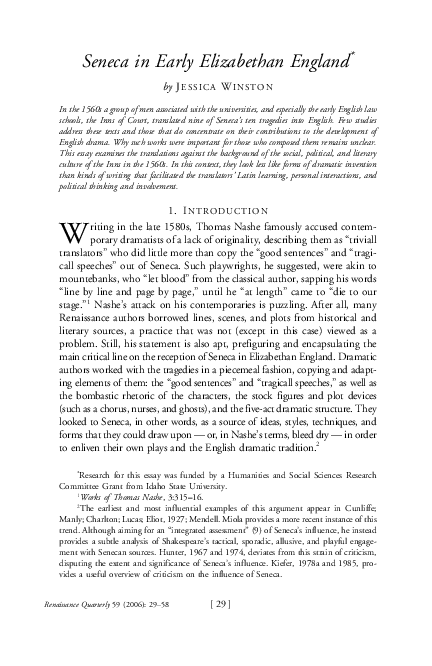 (PDF) “Seneca in Early Elizabethan England.” Renaissance Quarterly 59:1 ...