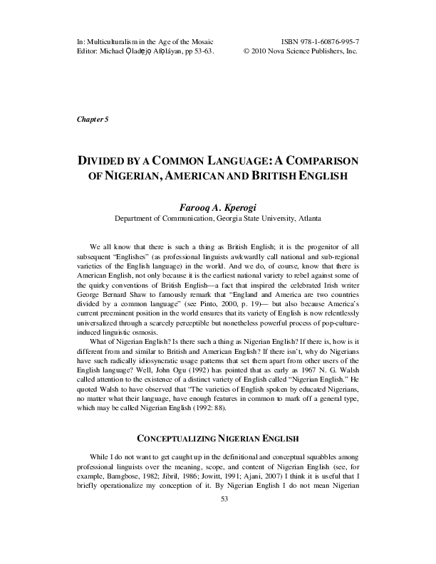(PDF) Divided by a Common Language: A Comparison of Nigerian, American ...