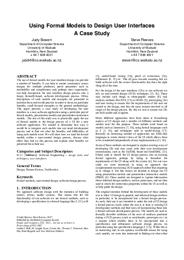 (PDF) Using formal models to design user interfaces: a case study