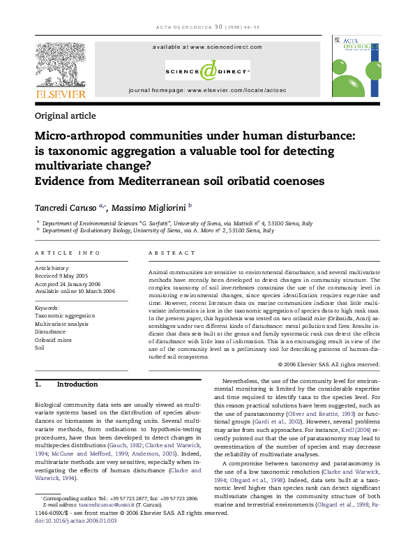 (PDF) Micro-arthropod communities under human disturbance: is taxonomic ...