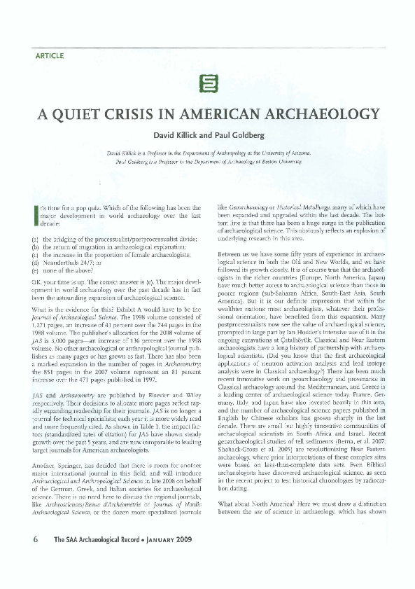 (PDF) A Quiet Crisis in American Archaeology