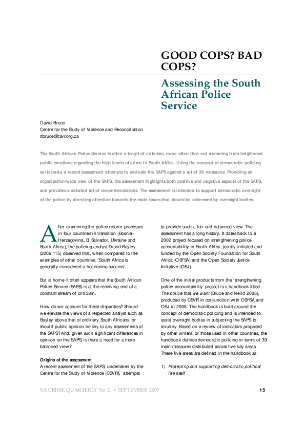 (PDF) Good cops? Bad cops? Assessing the South African Police Service